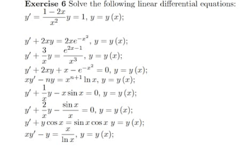 Solved Exercise 6 Solve the following linear differential | Chegg.com