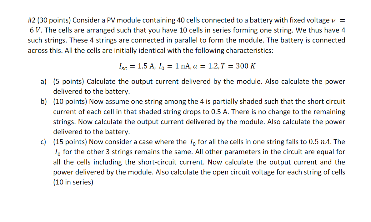 #2 (30 points) Consider a PV module containing 40 | Chegg.com
