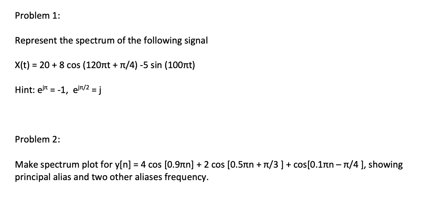 Solved Represent the spectrum of the following signal | Chegg.com