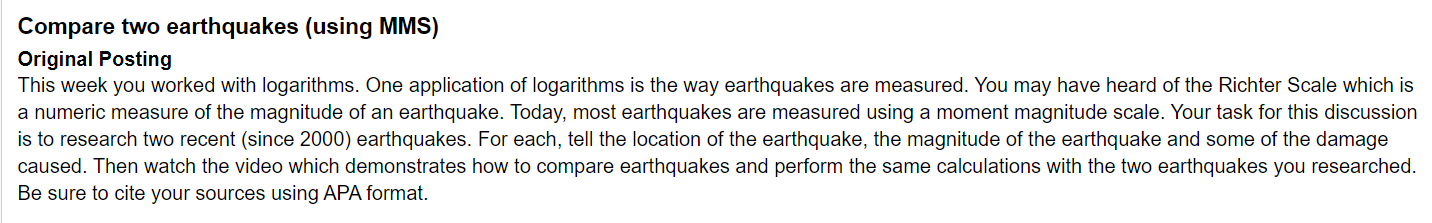 Compare two earthquakes (using MMS) Original Posting | Chegg.com