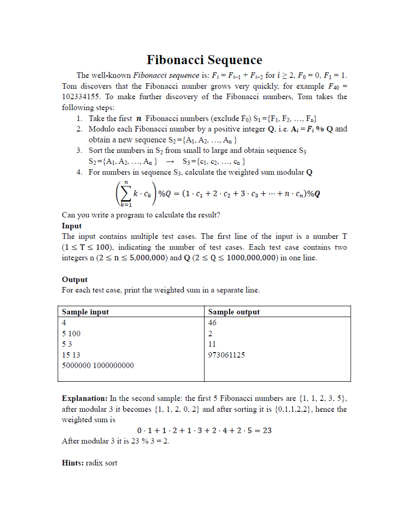 Fibonacci Sequence The well-known Fibonacci sequence | Chegg.com