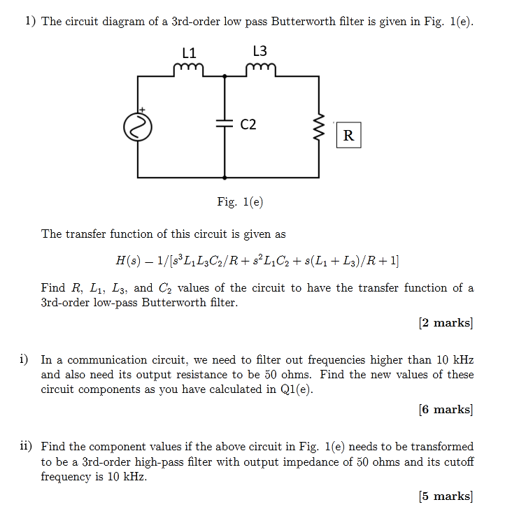 1) The circuit diagram of a 3rd-order low pass | Chegg.com