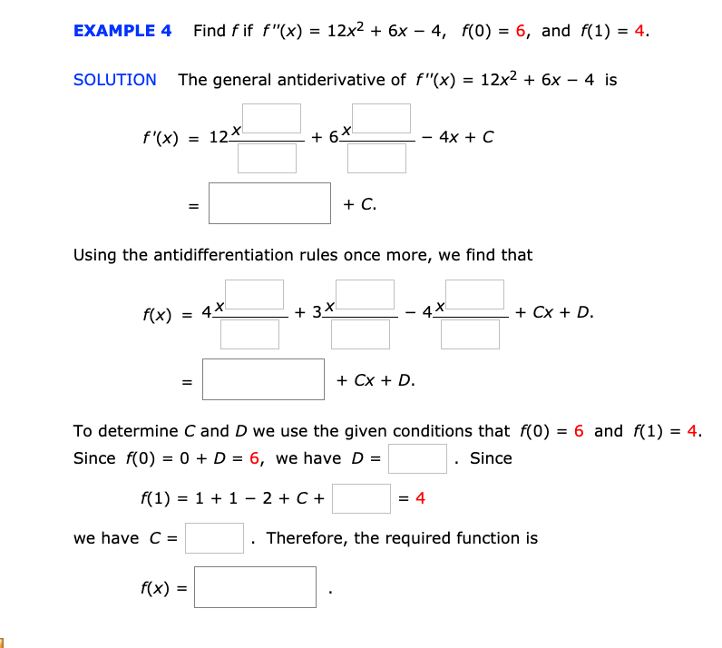 Solved EXAMPLE 4 Find F If F x 12x2 6x 4 F 0 6 Chegg