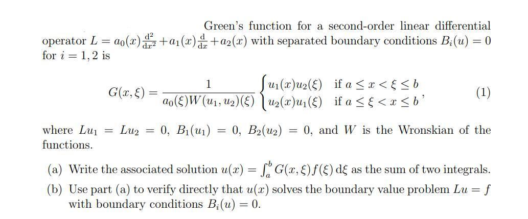 Solved Green's function for a second-order linear | Chegg.com
