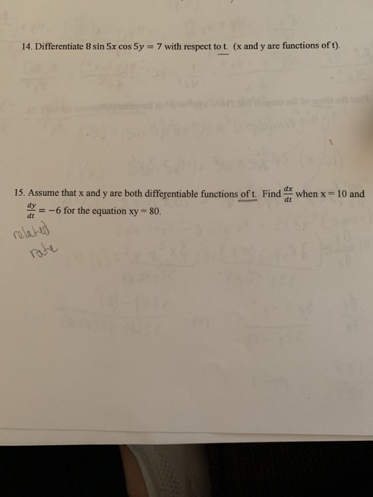 Solved 14. Differentiate 8 sin 5x cos 5y 7 with respect to | Chegg.com