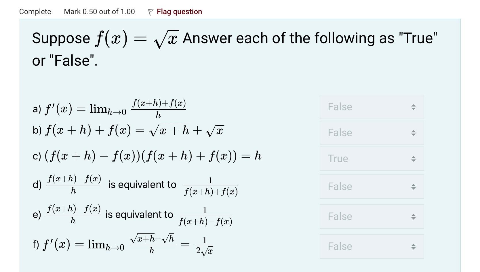 Solved Suppose f(x)=x Answer each of the following as "True" | Chegg.com