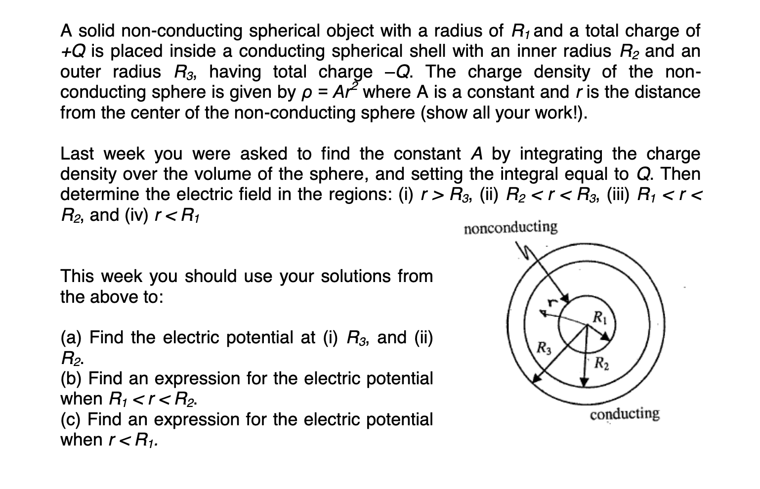 Solved A solid non-conducting spherical object with a radius | Chegg.com