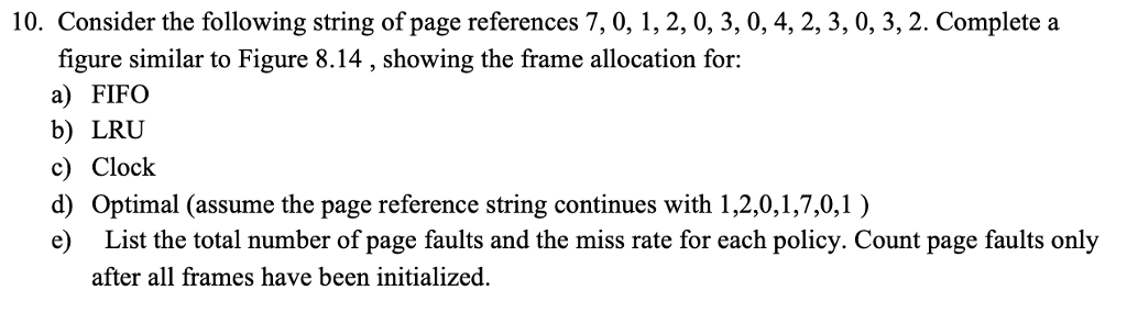 Solved 10. Consider the following string of page references | Chegg.com