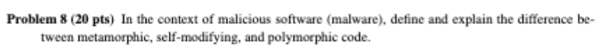 Solved Problem 8(20pts) In the context of malicious software | Chegg.com