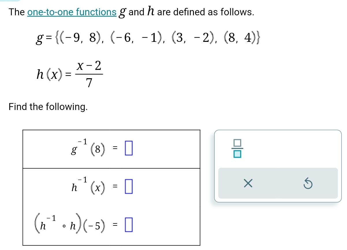 Solved The one-to-one functions g ﻿and h ﻿are defined as | Chegg.com