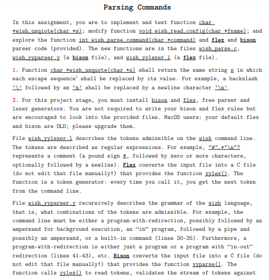 Solved Parsing Commands In this assignment, you are to | Chegg.com