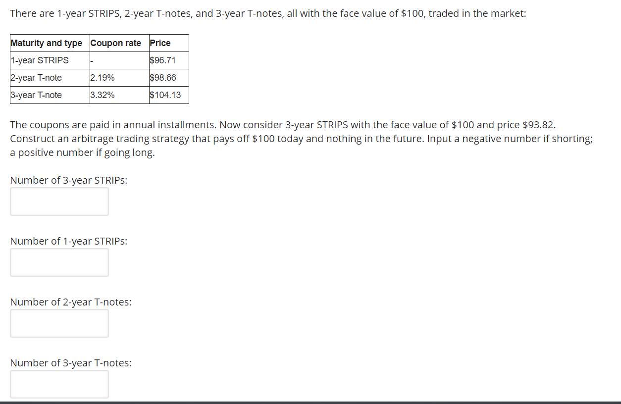 There are 1-year STRIPS, 2-year T-notes, and 3-year | Chegg.com