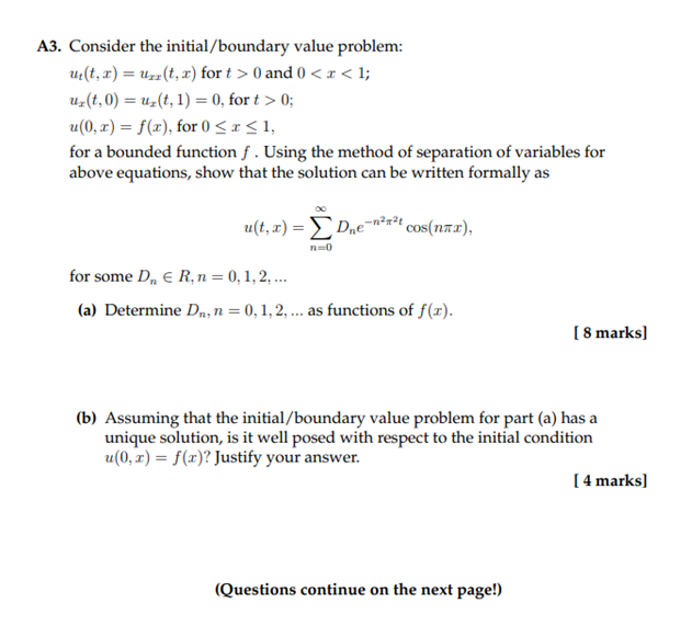 Solved A3. Consider the initial/boundary value problem: | Chegg.com