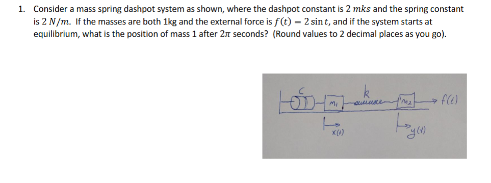 Solved 1. ﻿Consider a mass spring dashpot system as shown, | Chegg.com