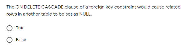 Solved The ON DELETE CASCADE clause of a foreign key | Chegg.com