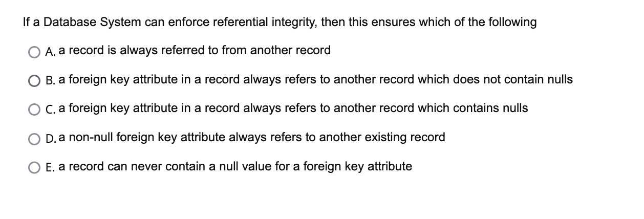 Solved If a Database System can enforce referential | Chegg.com