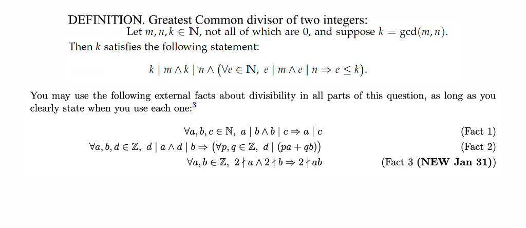 Solved Definition Greatest Common Divisor Of Two Integers