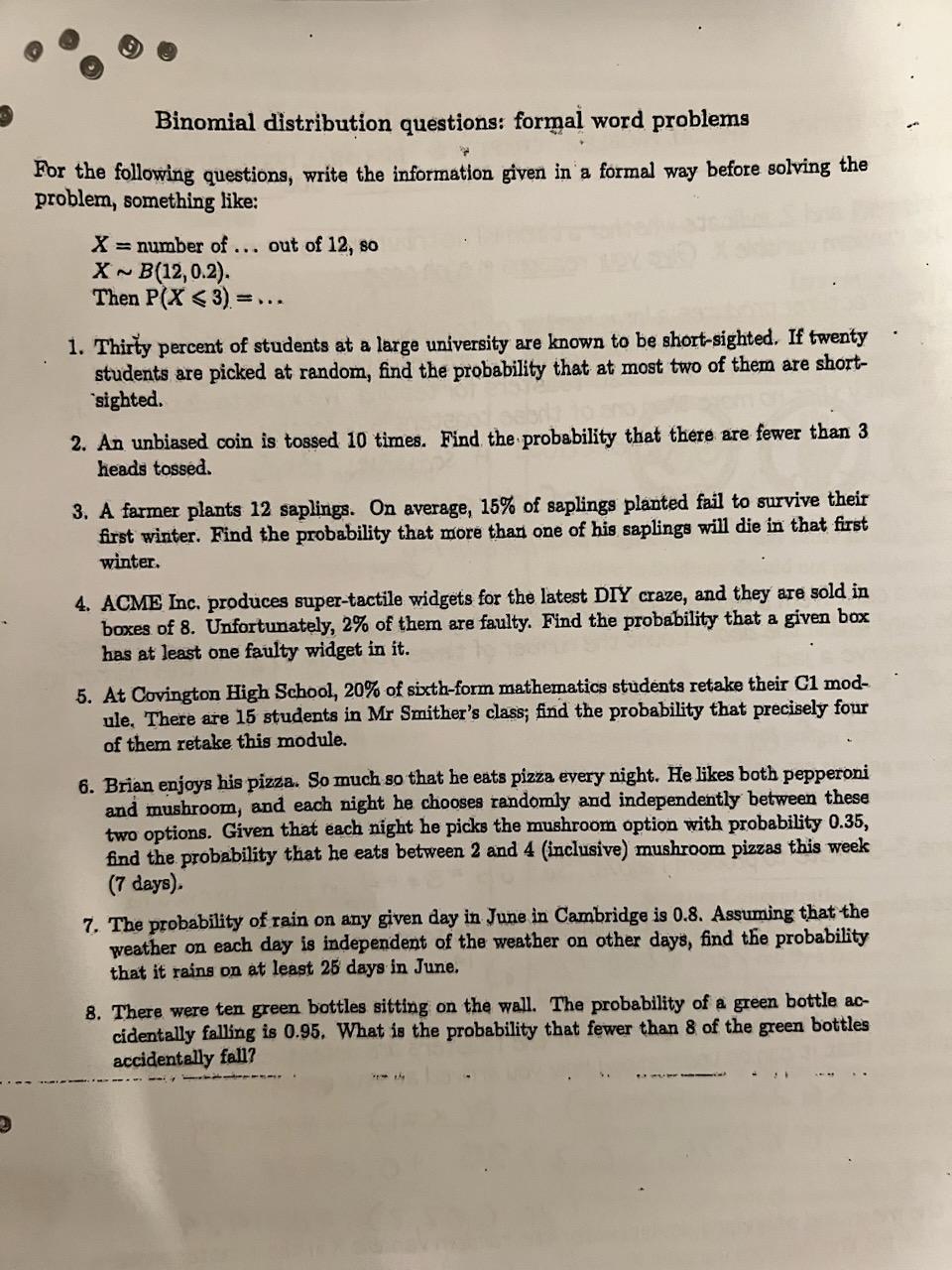 Solved Binomial distribution questions: formal word problems | Chegg.com