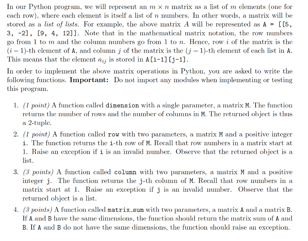 Solved Problem 2 [28 points ] Matrix Operations. This | Chegg.com