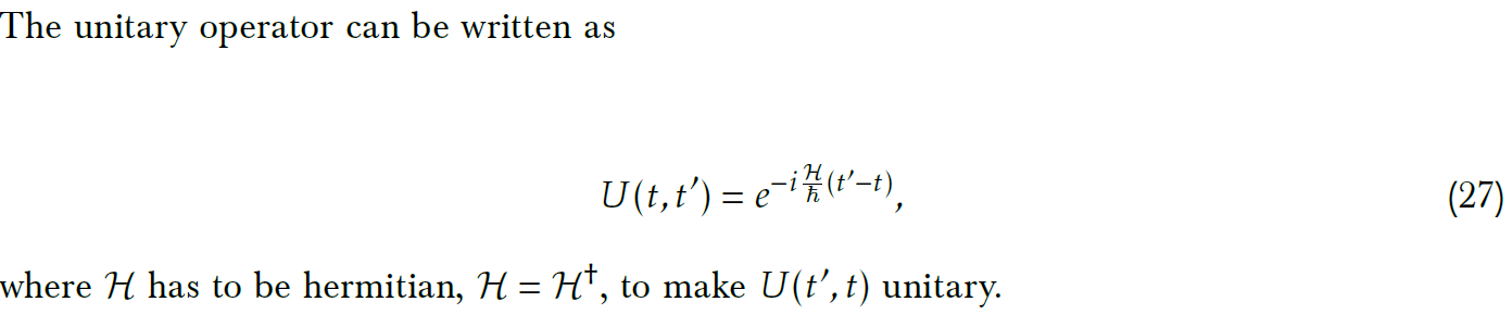 Solved The unitary operator can be written as U(t, t') = | Chegg.com