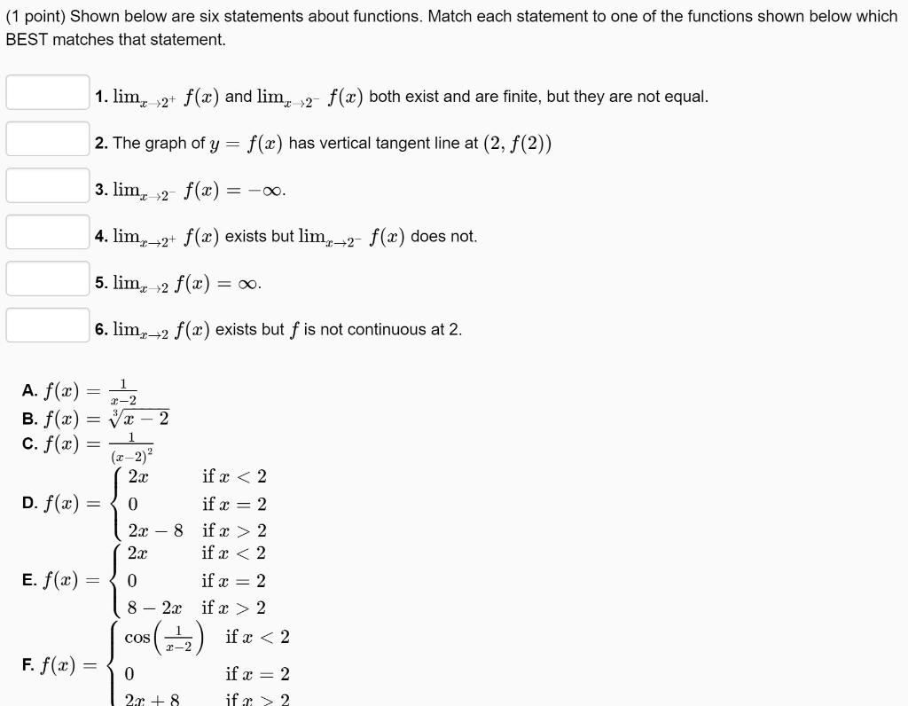 Solved (1 point) Shown below are six statements about | Chegg.com