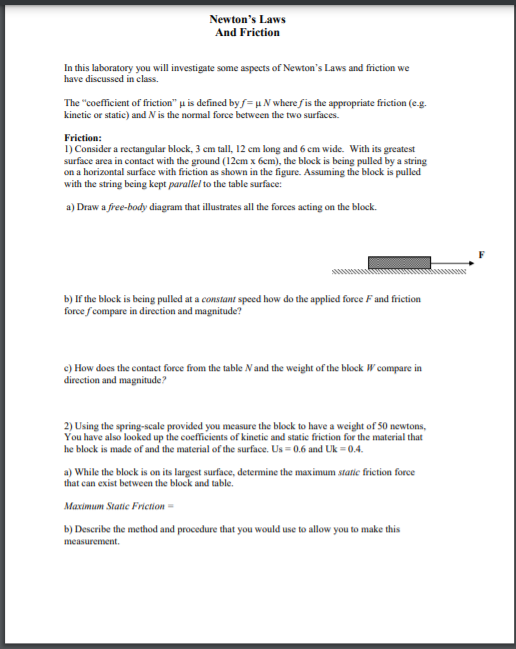 Solved Newton's Laws And Friction In this laboratory you | Chegg.com