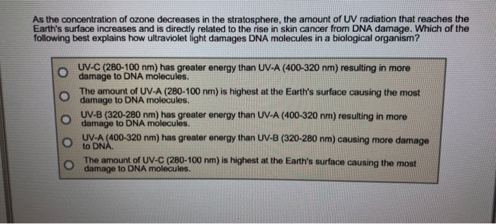 Solved Increased exposure to ultraviolet (UV) radiation has | Chegg.com