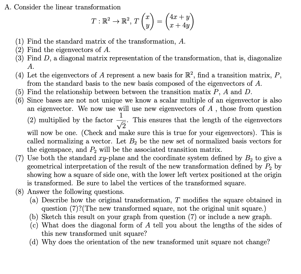 Solved A. Consider the linear transformation | Chegg.com