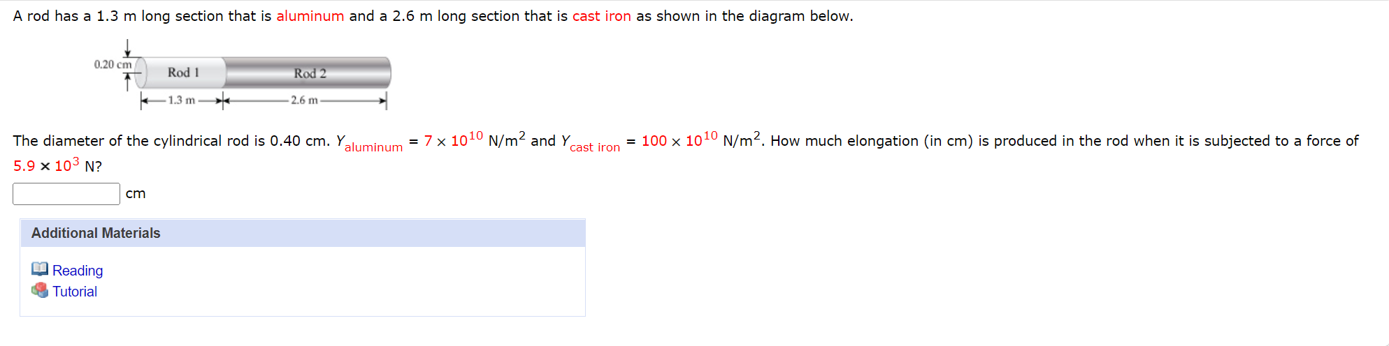 Solved A rod has a 1.3 m long section that is aluminum and a | Chegg.com