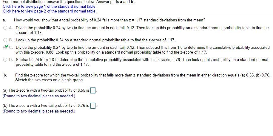 Solved a. For a normal distribution, answer the questions | Chegg.com