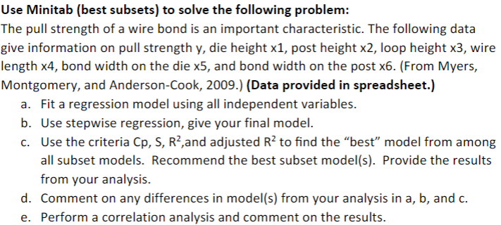Solved Use Minitab (best subsets) to solve the following | Chegg.com