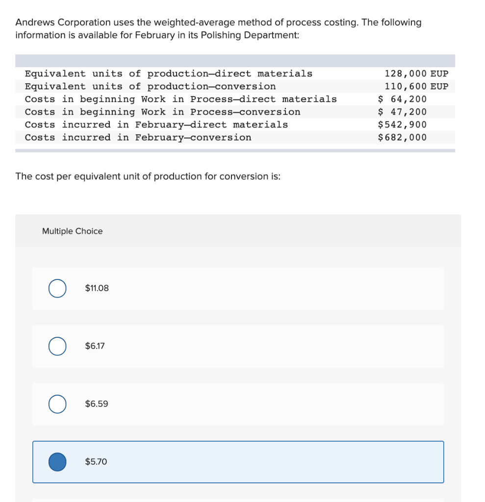 Solved Andrews Corporation uses the weighted-average method | Chegg.com