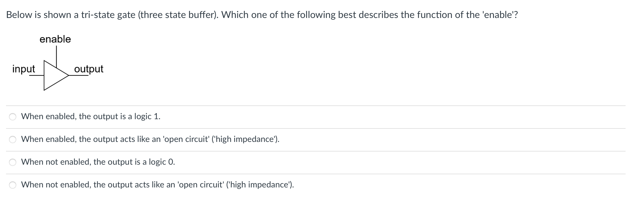 Solved Below is shown a tri-state gate (three state buffer). | Chegg.com