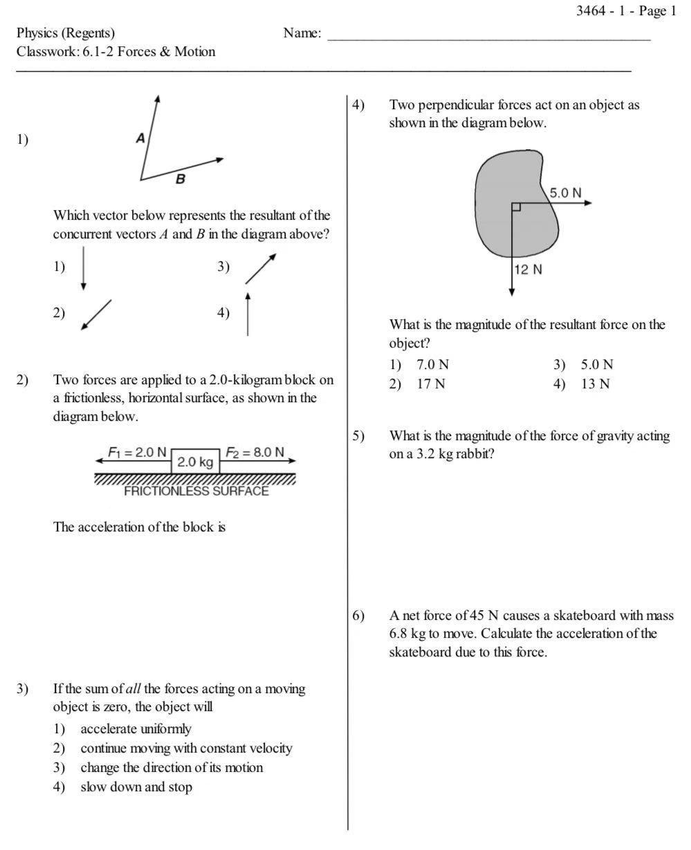 Solved 3464 - 1 - Page 1 Name: Physics (Regents) Classwork: | Chegg.com
