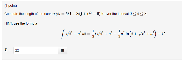 Solved (1 point) Compute the length of the curve r(t) = 5ti | Chegg.com