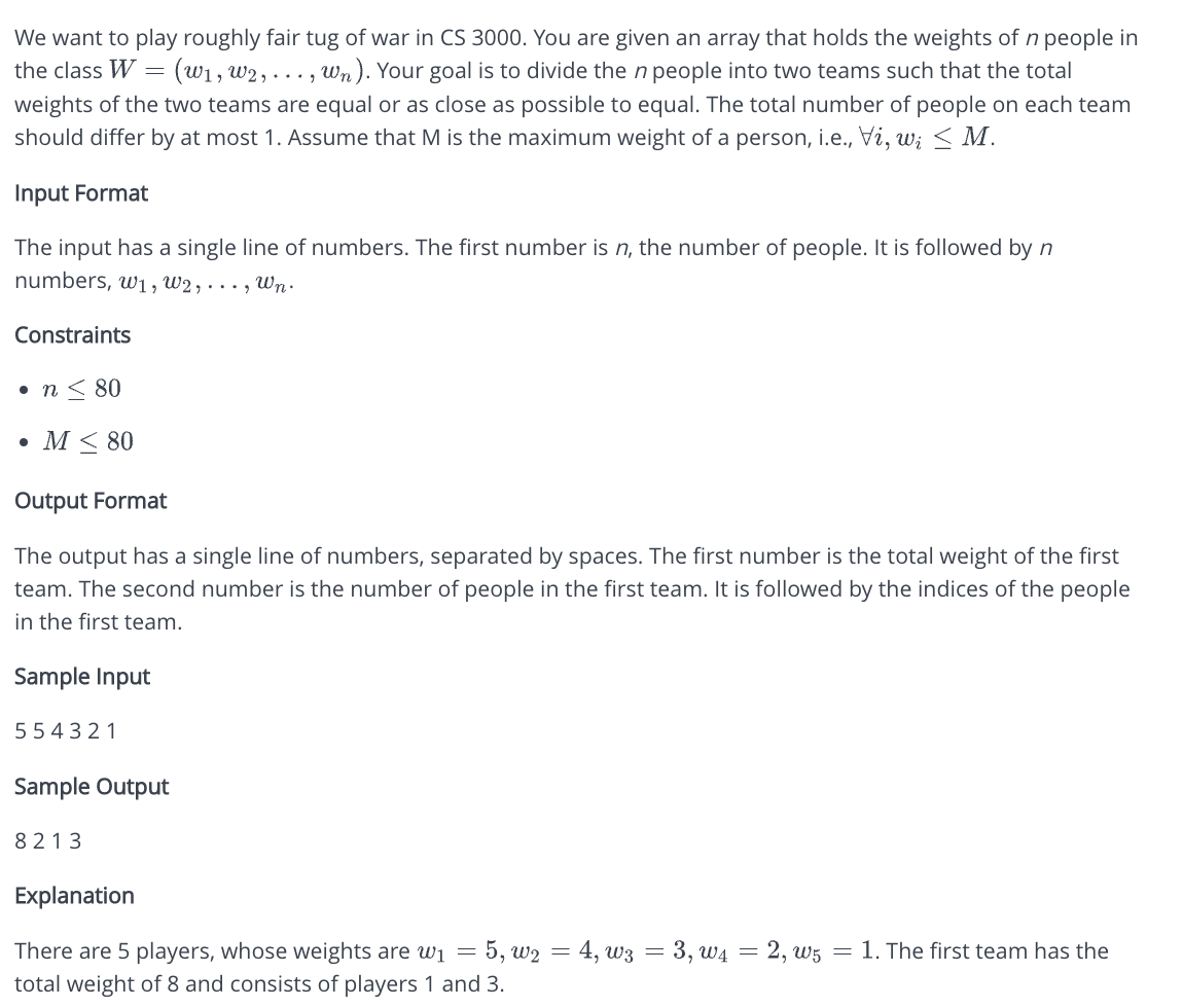 Solved We want to play roughly fair tug of war in CS 3000. | Chegg.com