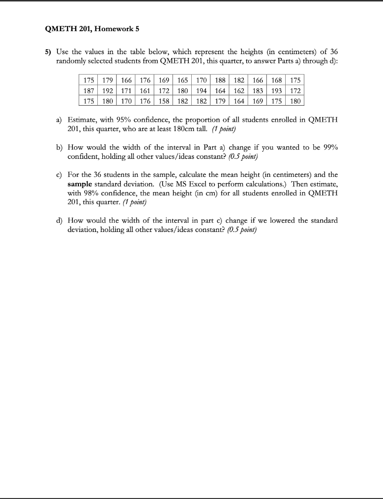 Solved 5) Use the values in the table below, which represent | Chegg.com