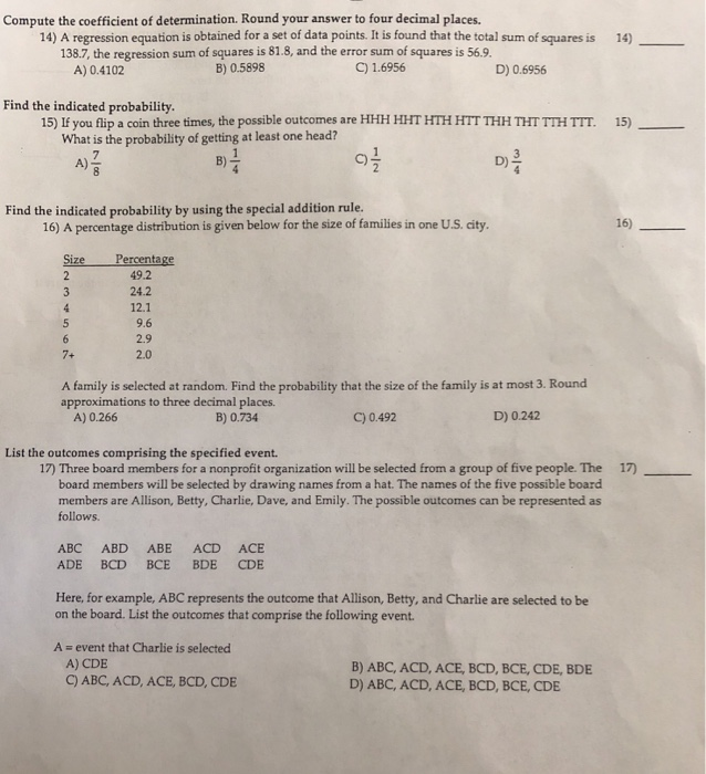 Solved Compute the coefficient of determination. Round your | Chegg.com