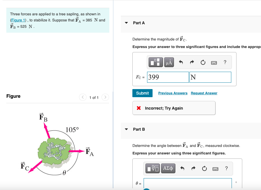 Solved Three forces are applied to a tree sapling, as shown | Chegg.com