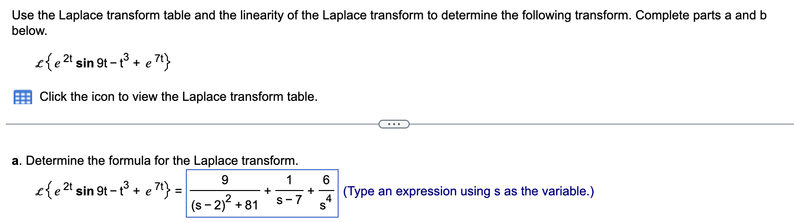 Solved Use the Laplace transform table and the linearity of | Chegg.com