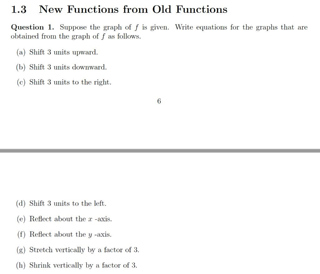 Solved 1.3 New Functions from Old Functions Question 1. | Chegg.com