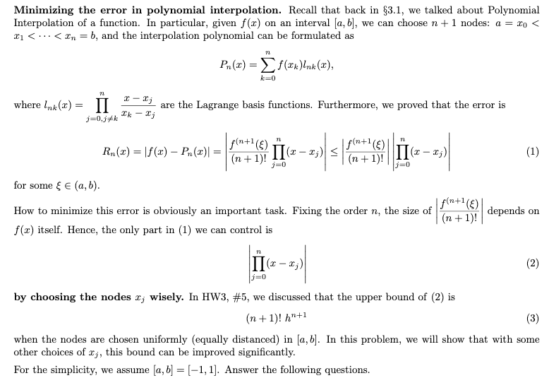 Minimizing the error in polynomial interpolation. | Chegg.com