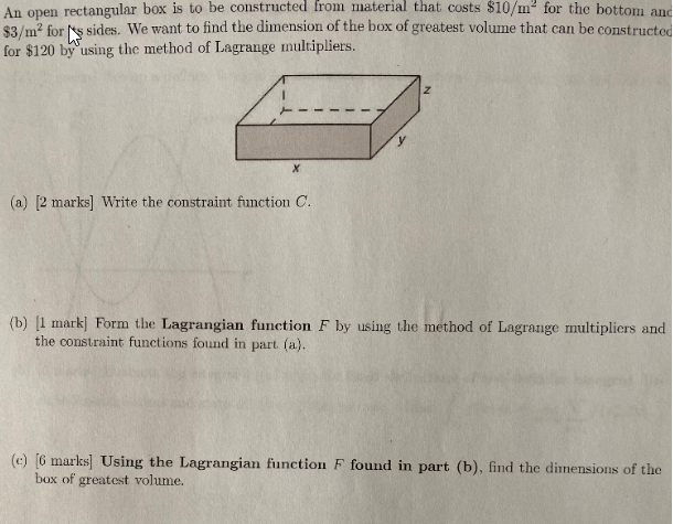 Solved An open rectangular box is to be constructed from | Chegg.com