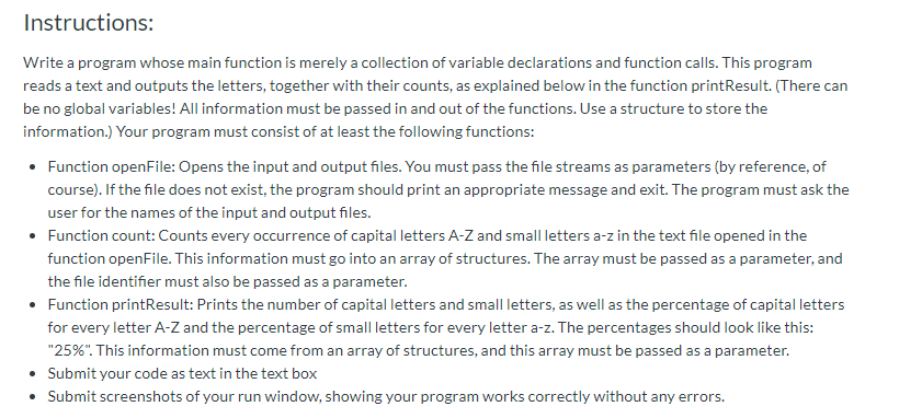 Solved Instructions: Write a program whose main function is | Chegg.com