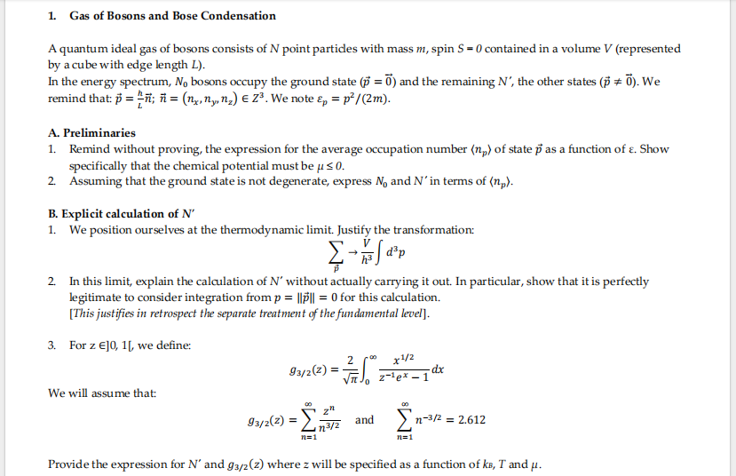 Solved Gas of Bosons and Bose CondensationA quantum ideal | Chegg.com