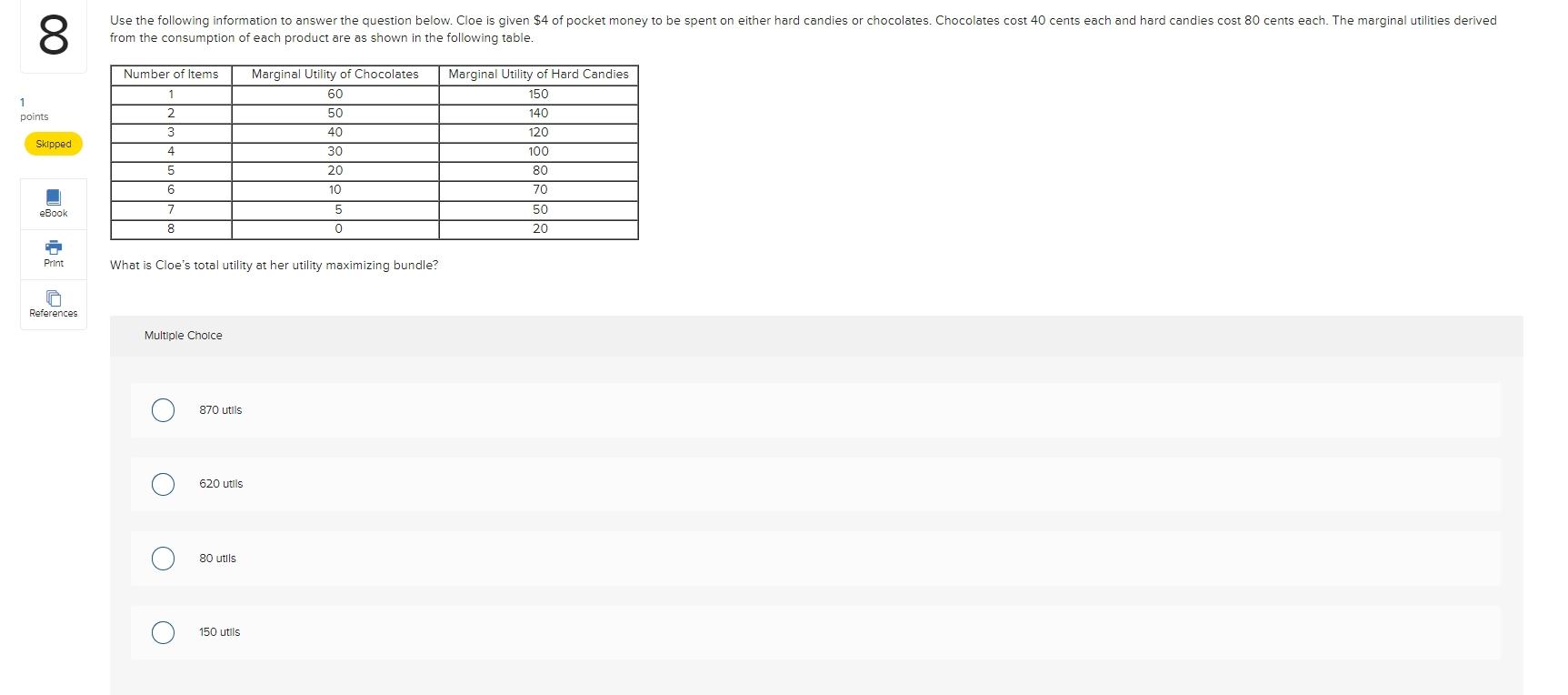 Solved What is Cloe’s total utility at her | Chegg.com