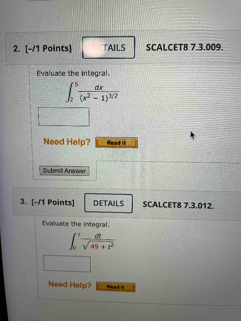 Solved SCALCET8 7.3.009. Evaluate the integral. | Chegg.com