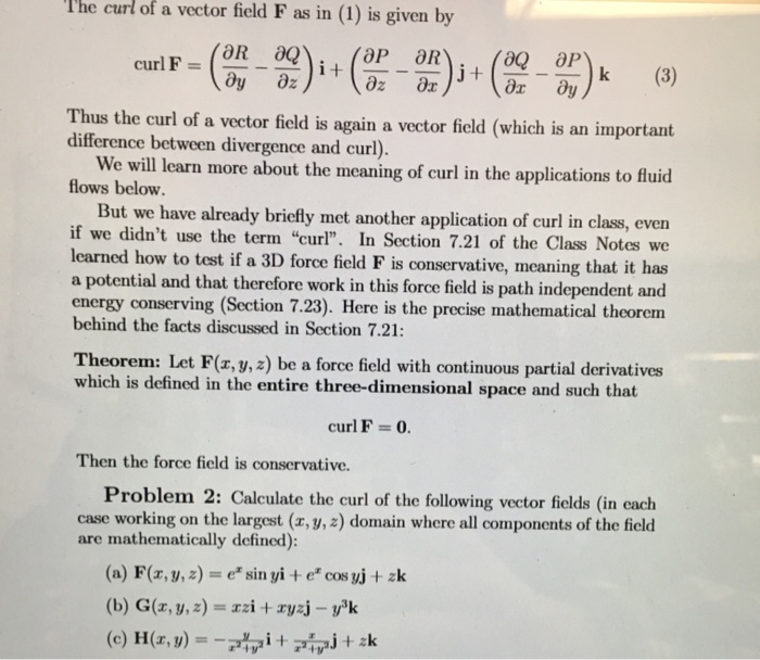 Solved The curl of a vector field F as in (1) is given by | Chegg.com