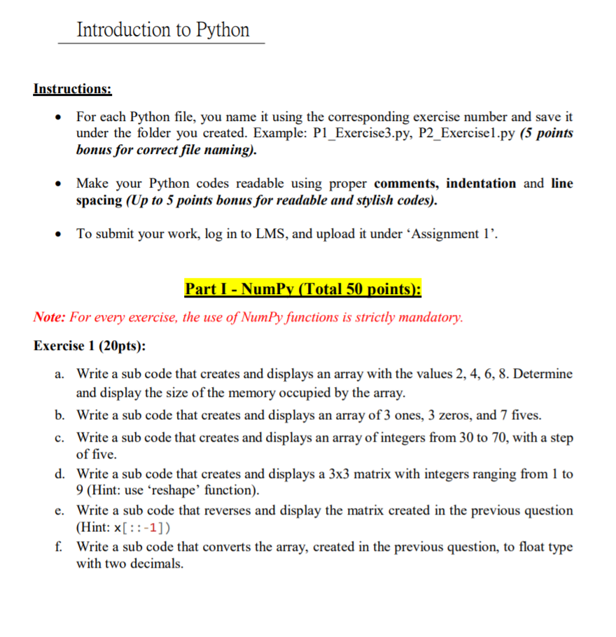 Solved Introduction to Python Instructions: For each Python | Chegg.com