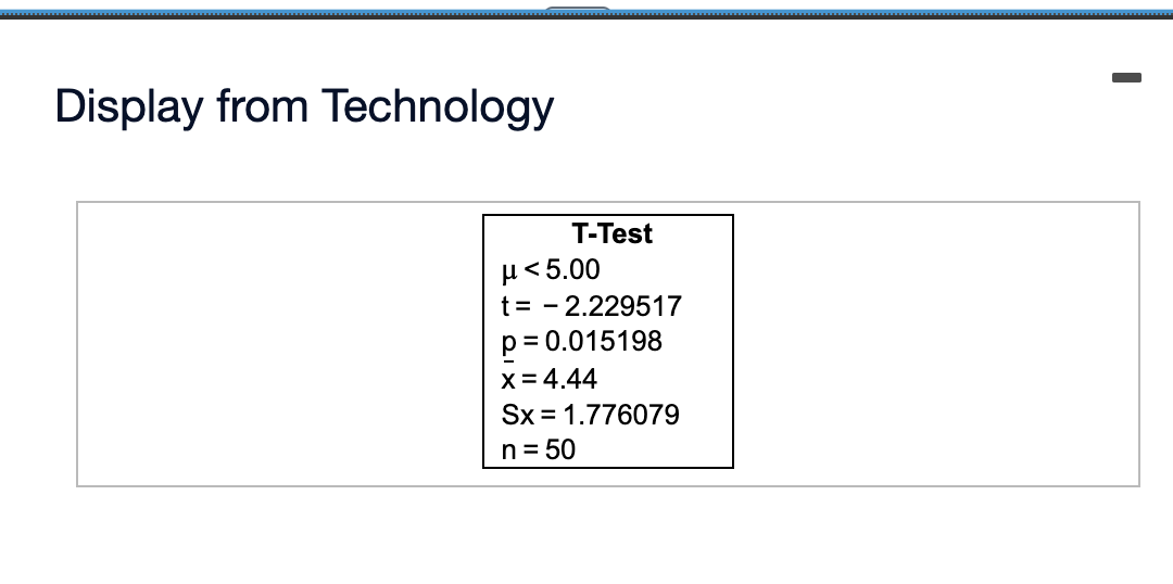 Solved - Display from Technology T-Test μ